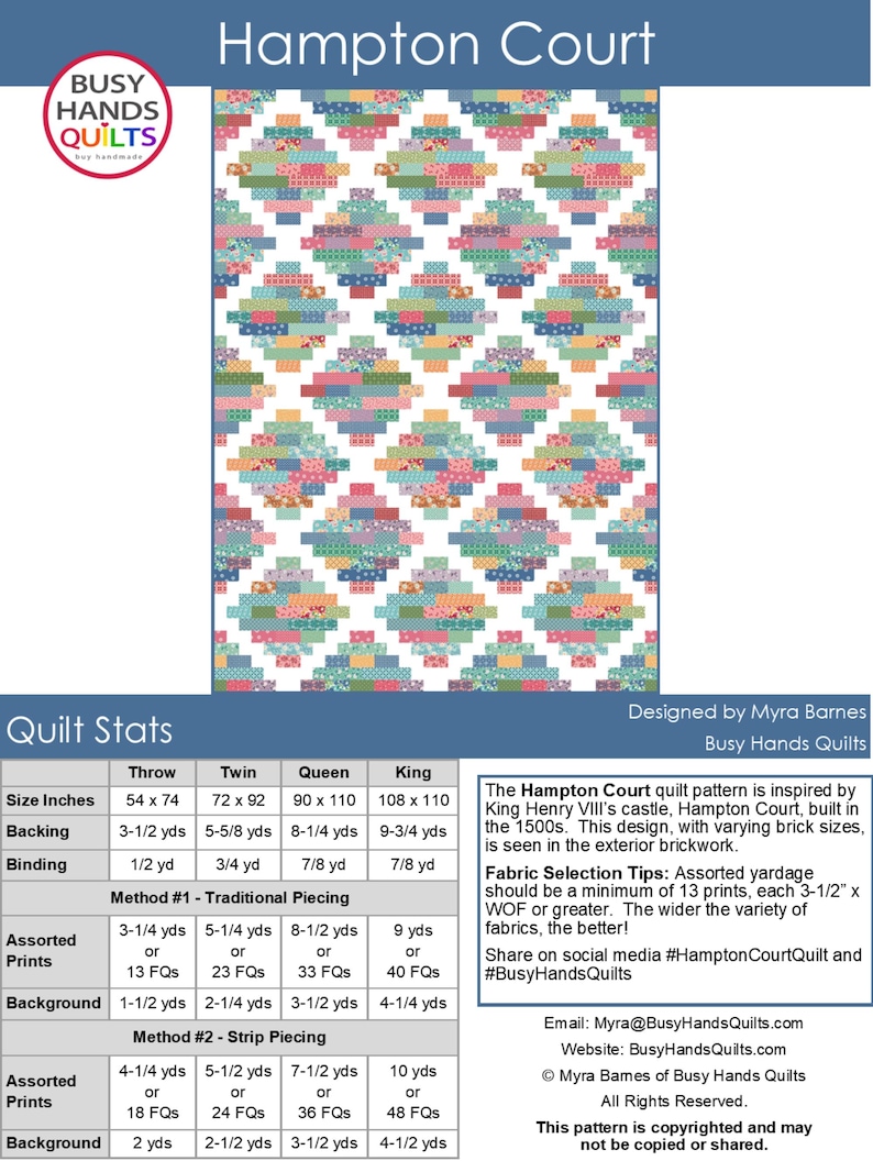 4 Sizes Hampton Court Quilt Pattern, PDF DIGITAL Download, Throw Twin ...