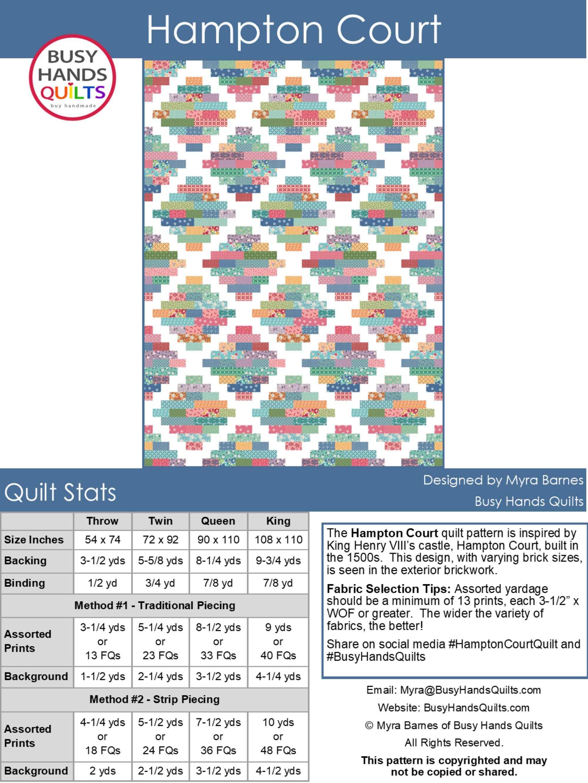 4 Sizes Hampton Court Quilt Pattern, PDF DIGITAL Download, Throw Twin ...