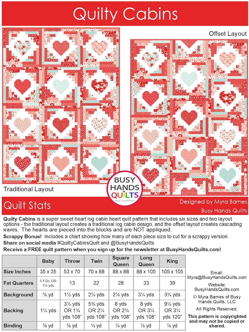 6 Sizes Quilty Cabins Quilt Pattern, PDF DIGITAL DOWNLOAD, Log Cabin ...