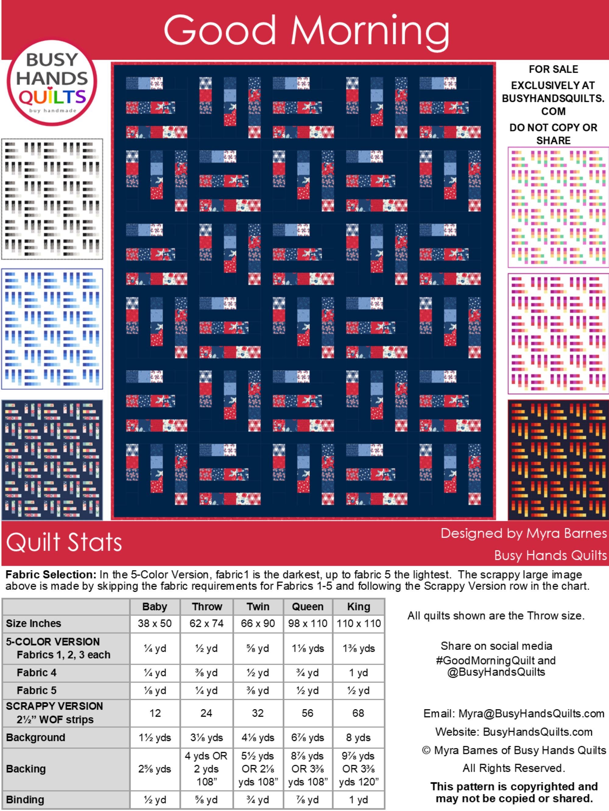 5 Sizes Good Morning Quilt Pattern, PDF DIGITAL DOWNLOAD, Jelly Roll ...
