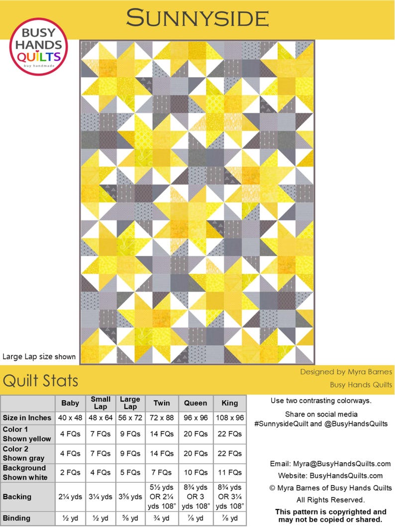 6 Sizes Sunnyside Quilt Pattern, PDF DIGITAL DOWNLOAD, Baby Lap Throw ...