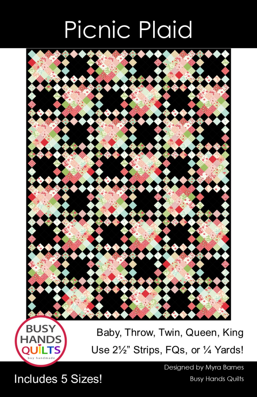 5 Sizes Picnic Plaid Quilt Pattern PRINTED, Baby to King, Jelly Roll ...