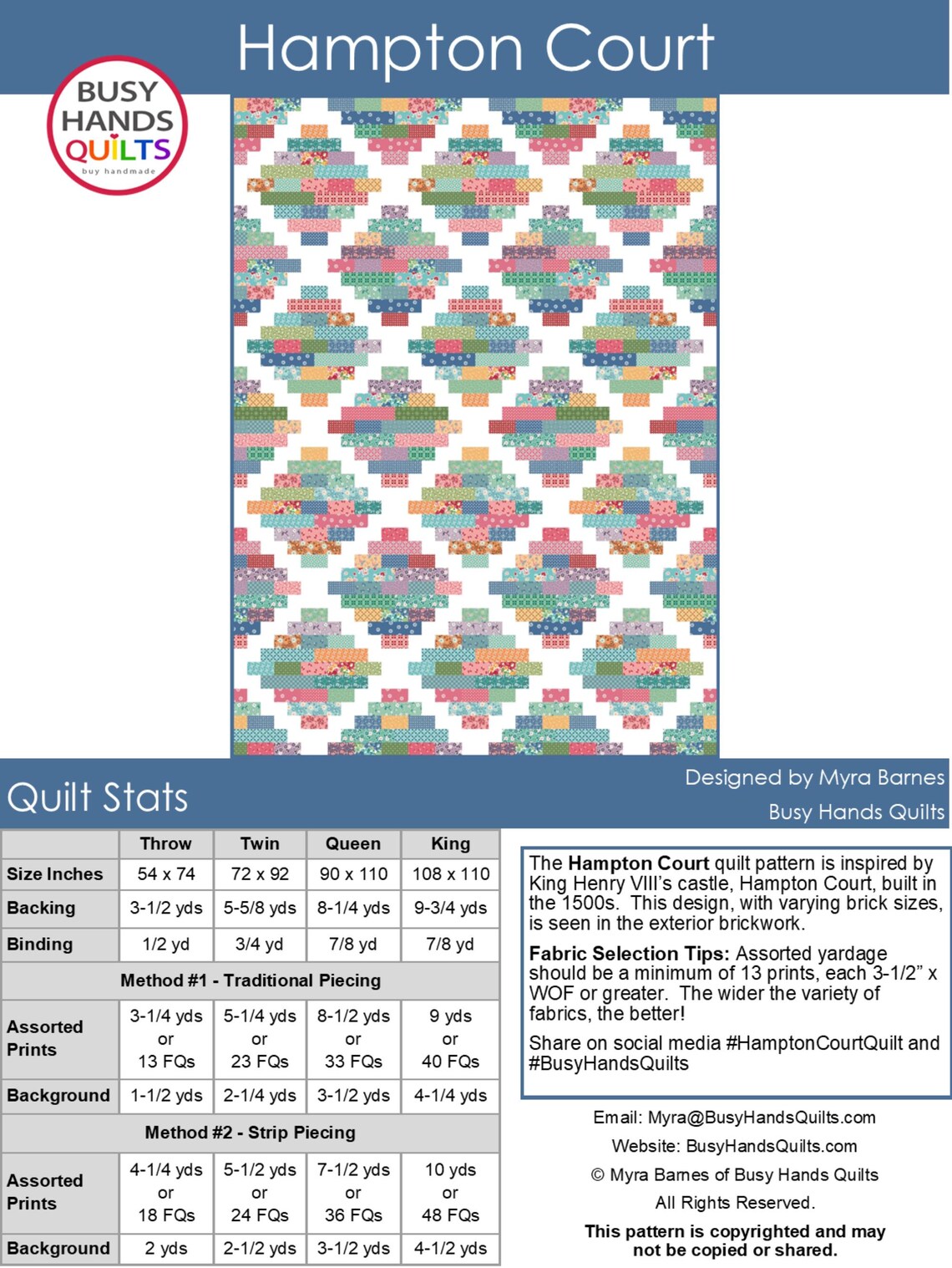 4 Sizes Hampton Court Quilt Pattern, PDF DIGITAL Download, Throw Twin ...