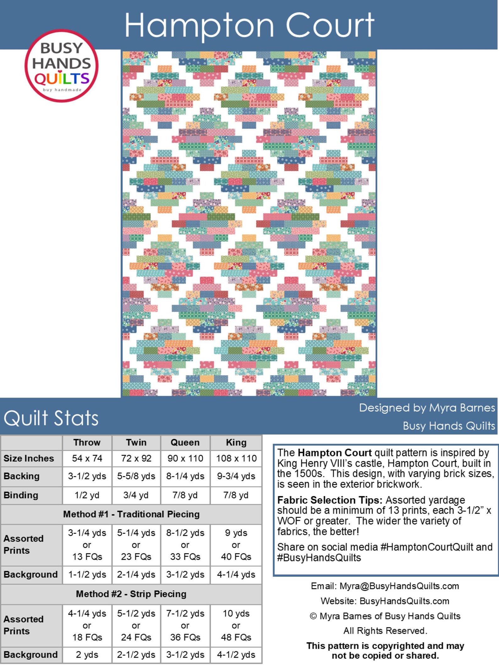 4 Sizes Hampton Court Quilt Pattern, PDF DIGITAL Download, Throw Twin ...