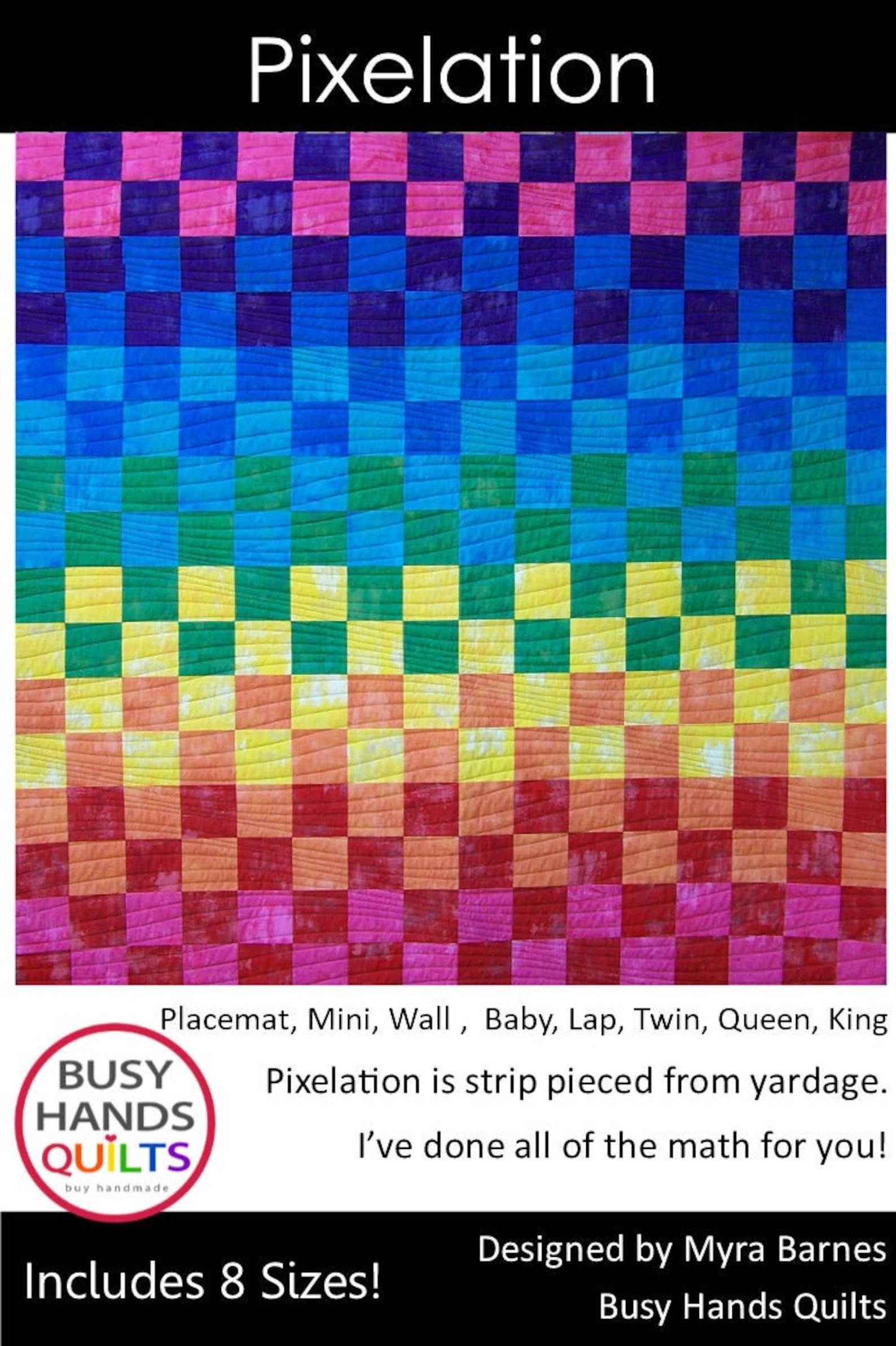 8 Sizes Pixelation Quilt Pattern PRINTED, Placemat Mini Wall Baby Lap ...