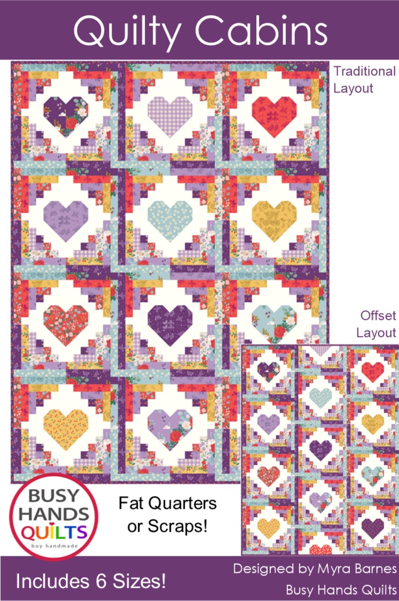 6 Sizes Quilty Cabins Quilt Pattern PRINTED, Quick and Easy, Heart ...