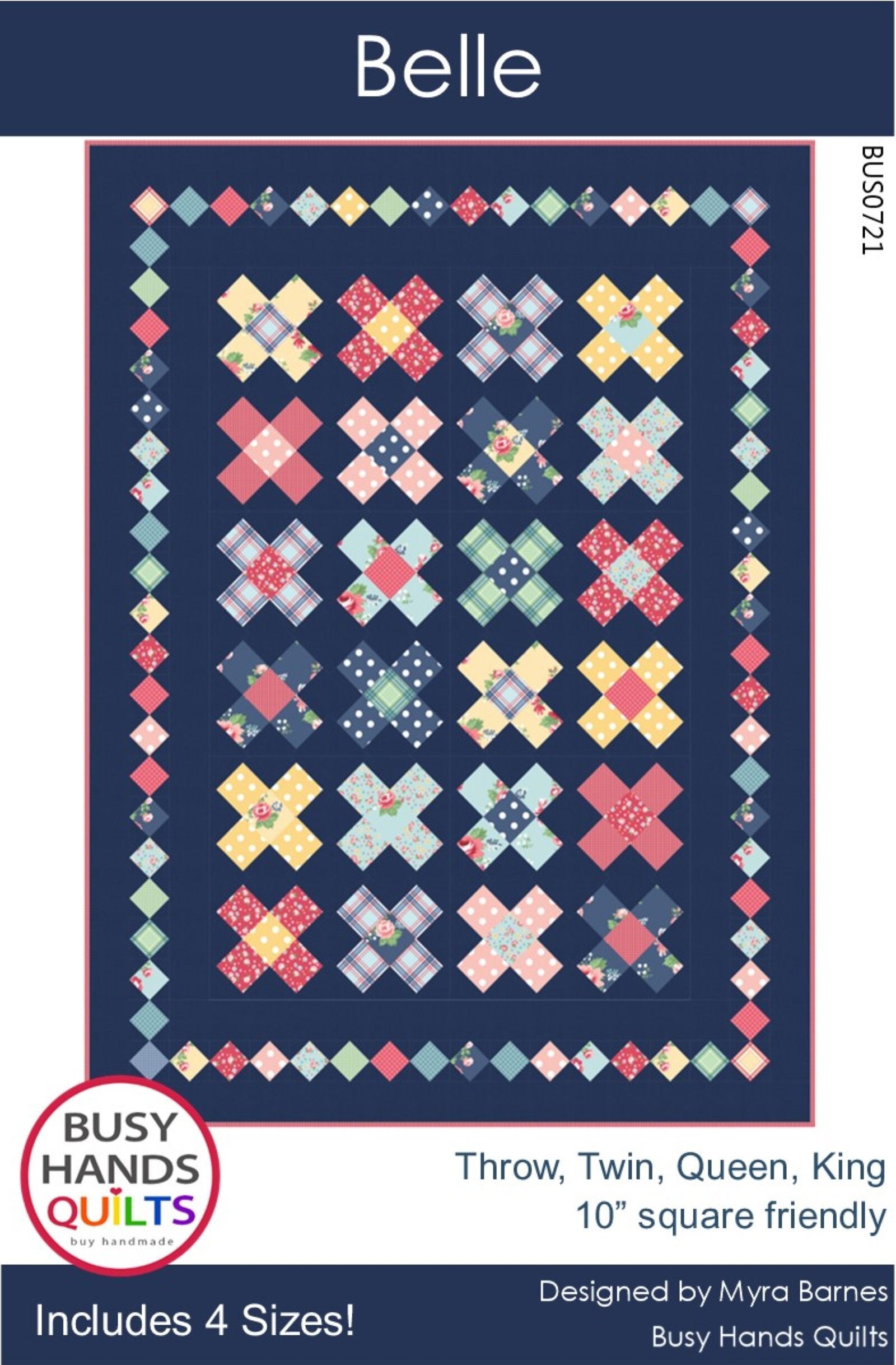 4 Sizes Belle Quilt Pattern PAPER, Layer Cake Quilt Pattern, Throw Twin ...