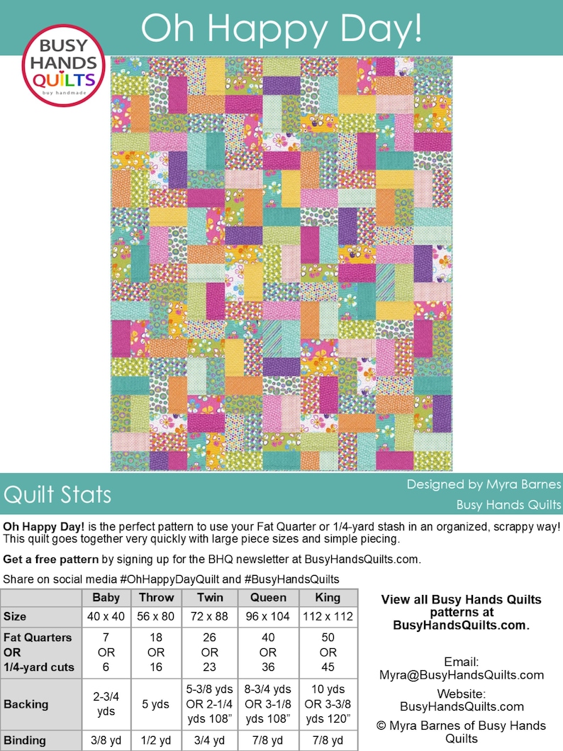 5 Sizes Oh Happy Day Quilt Pattern PDF DIGITAL DOWNLOAD, Baby Throw ...