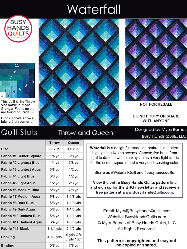 2 Sizes Waterfall Quilt Pattern, PDF DIGITAL DOWNLOAD, Ombre Gradating ...