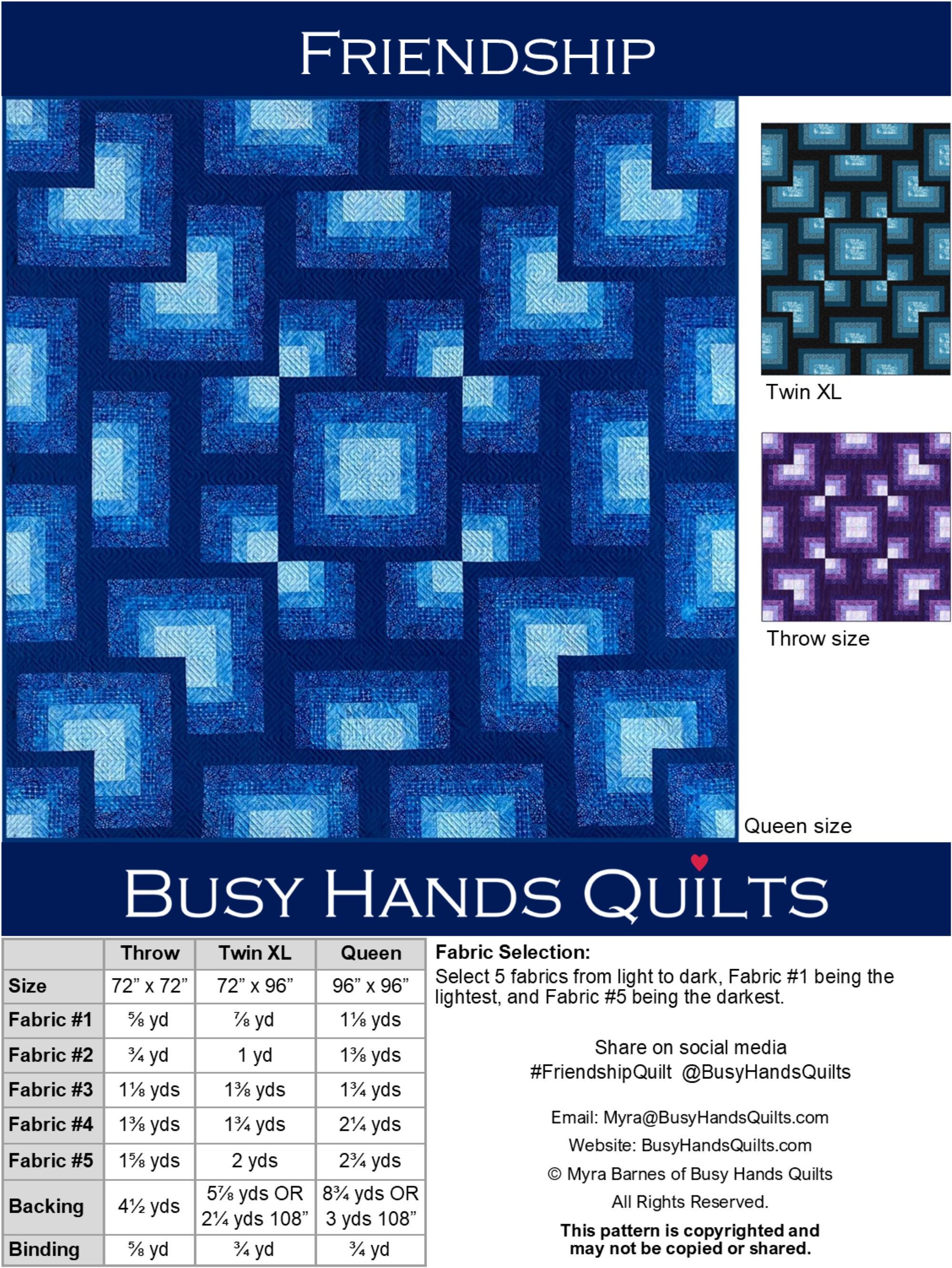 3 Sizes Friendship Quilt Pattern, PDF DIGITAL DOWNLOAD, Easy Quilt ...