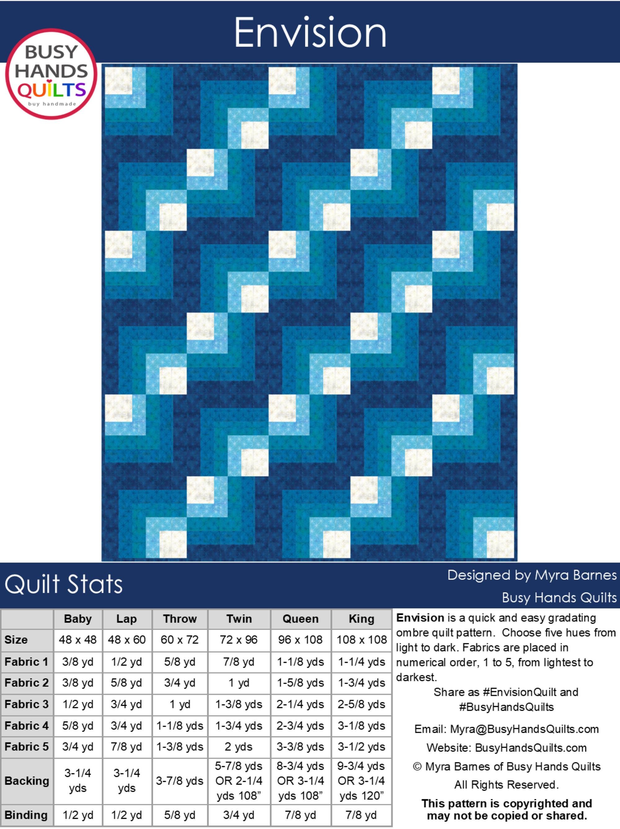 6 Sizes Envision Quilt Pattern, PDF DIGITAL DOWNLOAD, Baby Lap Throw ...