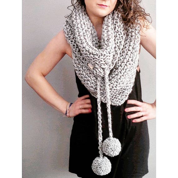 Tri-A-Pompom Scarf bufanda de punto grueso bufanda - Etsy España