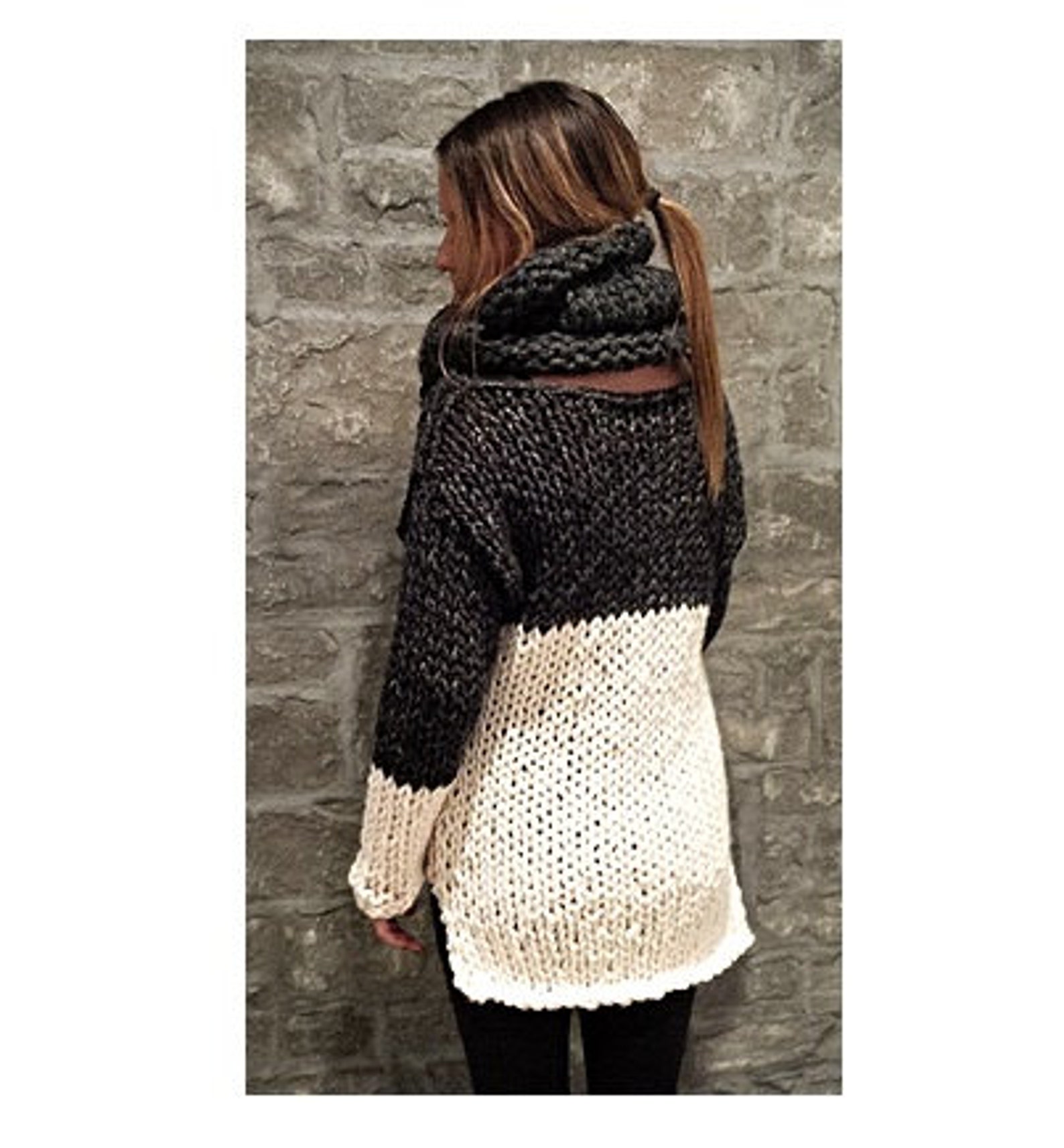 Two Tone Tunic - Chunky Knit Sweater, Color Block Sweater, Bulky ...