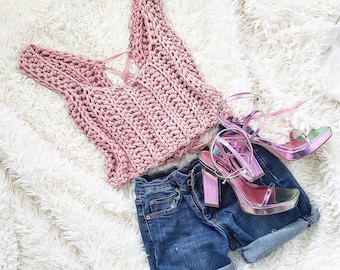 Knitting Pattern for the Knotty Crop Top Festival Crop, Knit Crop Top ...