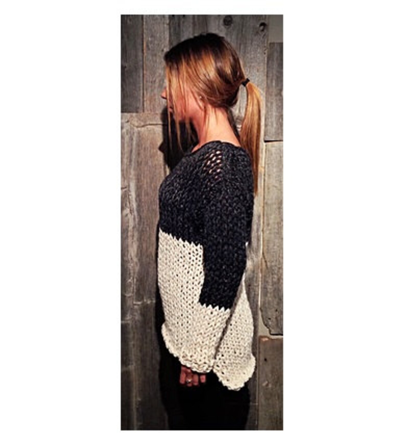 Two Tone Tunic - Chunky Knit Sweater, Color Block Sweater, Bulky ...
