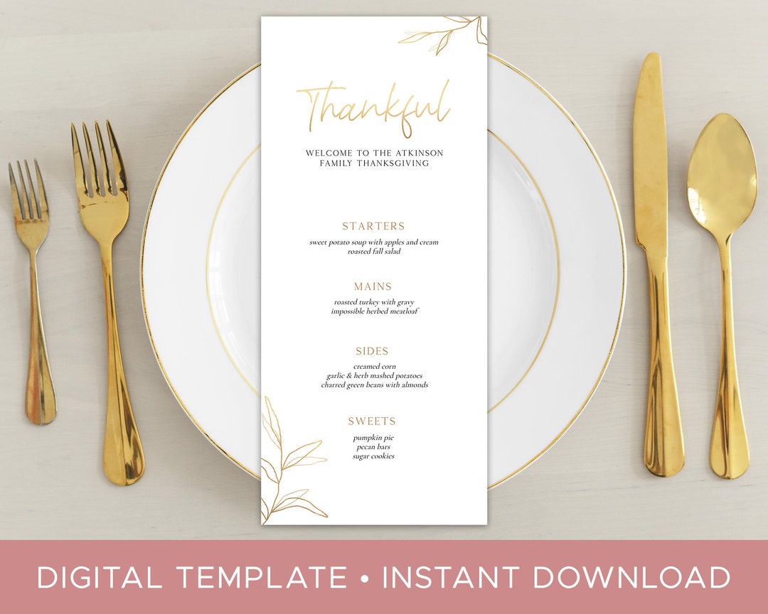 4x9 Christmas Elegant Gold Menu • for Thanksgiving Christmas Holidays ...