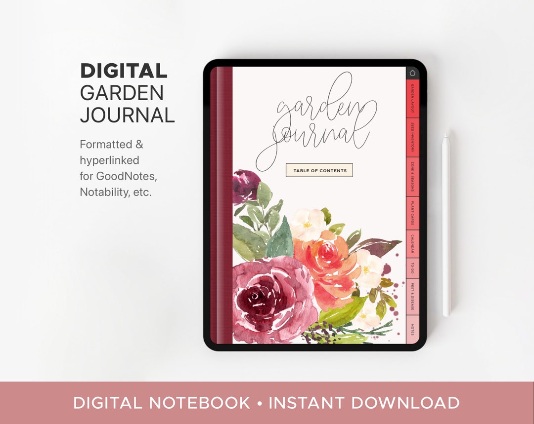 Digital Watercolor Roses Garden Journal • Garden & Yard Planning ...