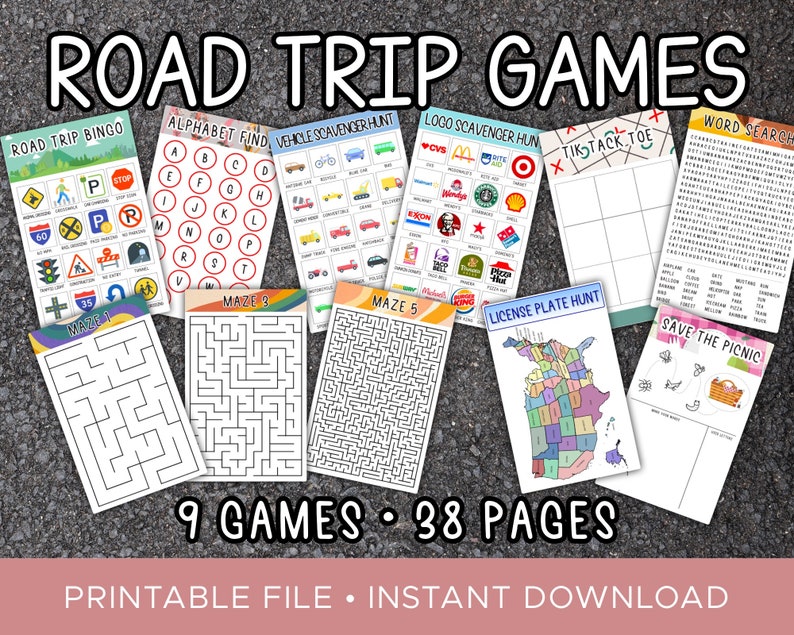 Printable Road Trip Car Game Pack Roadtrip Bingo Word - Etsy