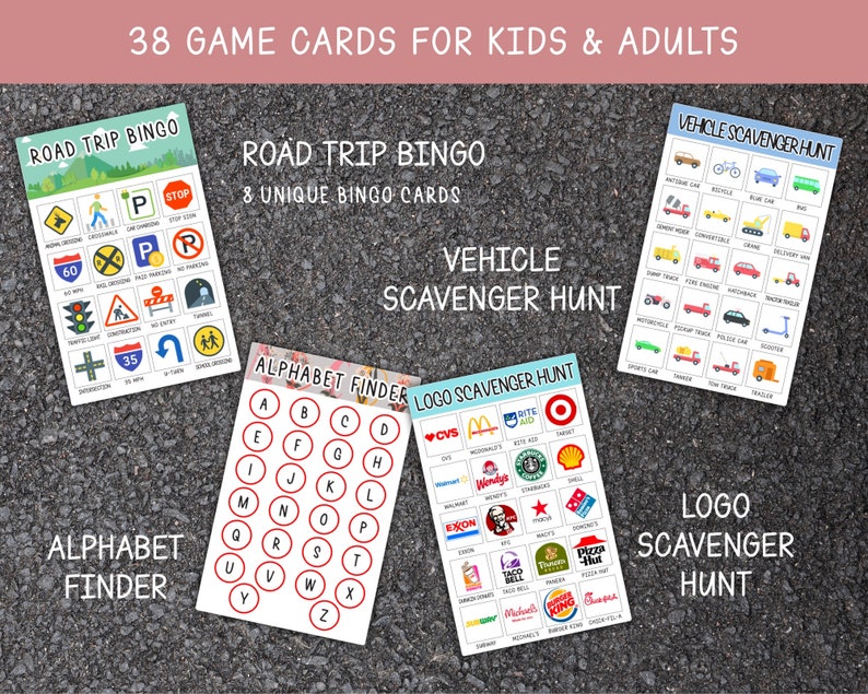 Printable Road Trip Car Game Pack Roadtrip Bingo Word - Etsy