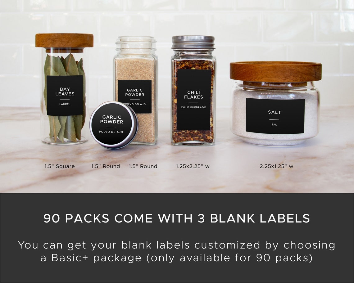 English Spanish Dual Language • Flat Black Modern Spice Labels ...