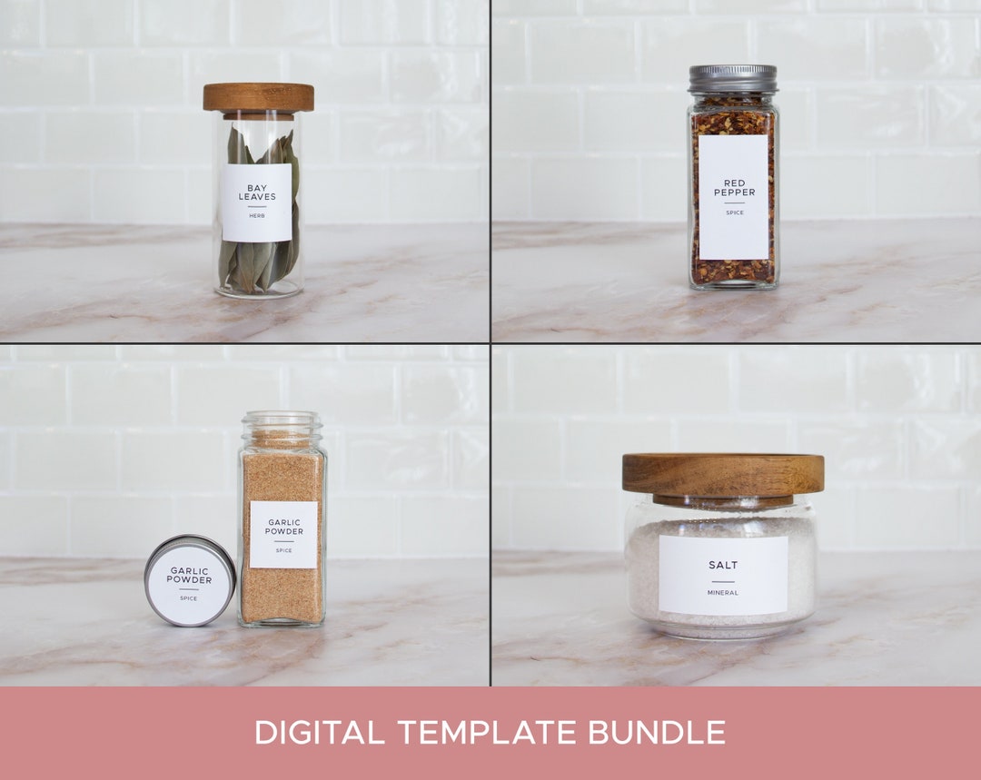 White Spice Label Bundle • Modern Minimalist Spice Labels • 4 Label ...