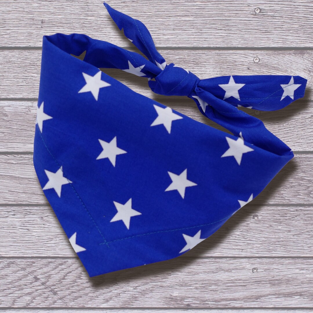 Blue Star Dog Bandana: Handmade Tie on Cotton Neckerchief, Adjustable ...