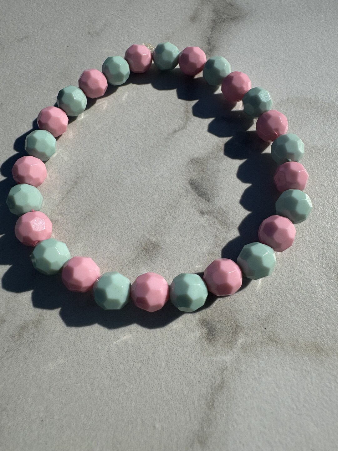 Mint and Pink (cotton Candy) | Beaded Bracelet | 8 Mm | Acrylic Beads ...