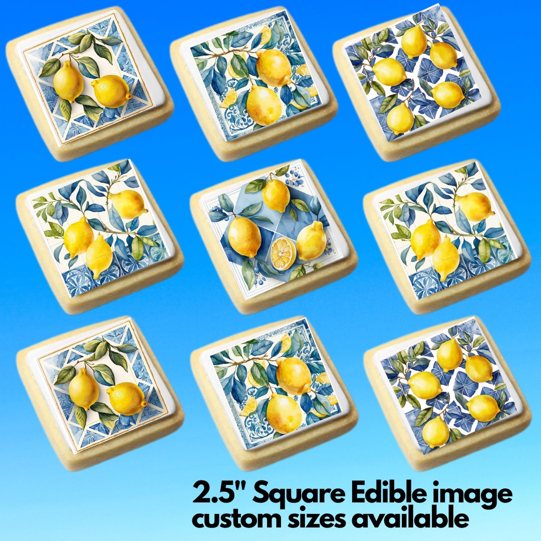 Amalfi Coast Italian Tile Lemon 2.5" Square Cookie or Cake Edible Image ...