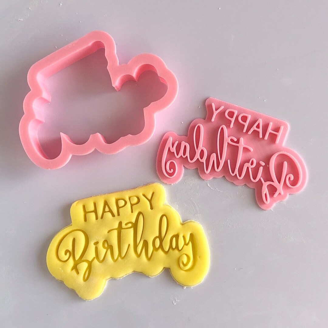 Happy Birthday Cookie Cutter With Stamp - Etsy