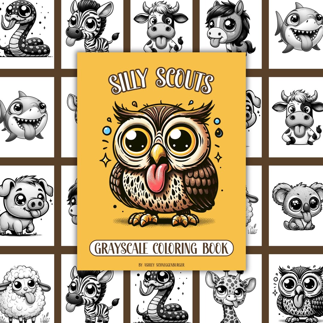 Silly Scouts Digital Coloring Book 24 Grayscale & Light Grayscale ...