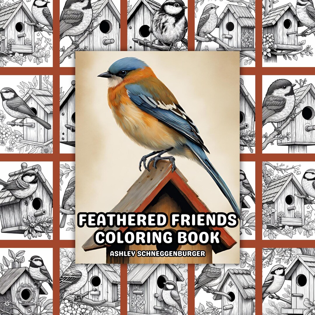 Feathered Friends Grayscale Coloring Book 50 Bird and Birdhouse Designs ...