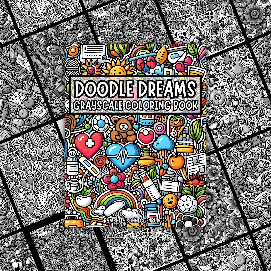 Doodle Dreams: 158-page Grayscale Coloring Book of Animals, Sports ...