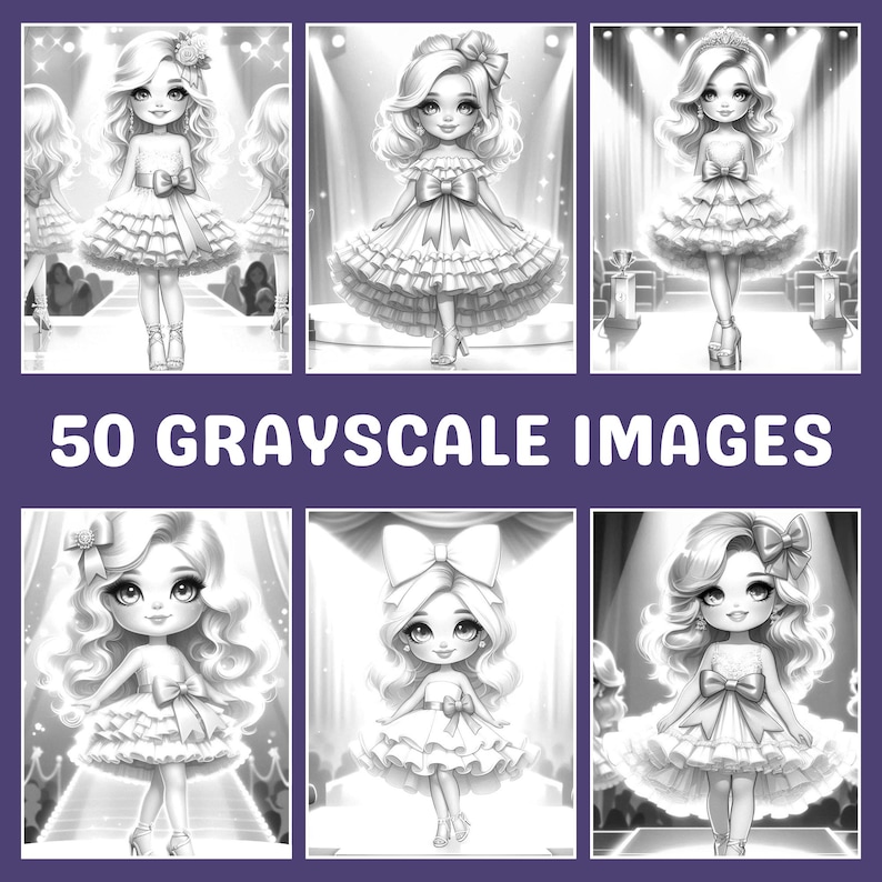 Little Miss Grayscale Coloring Book Chibi Pageant Princess 50 Designs ...