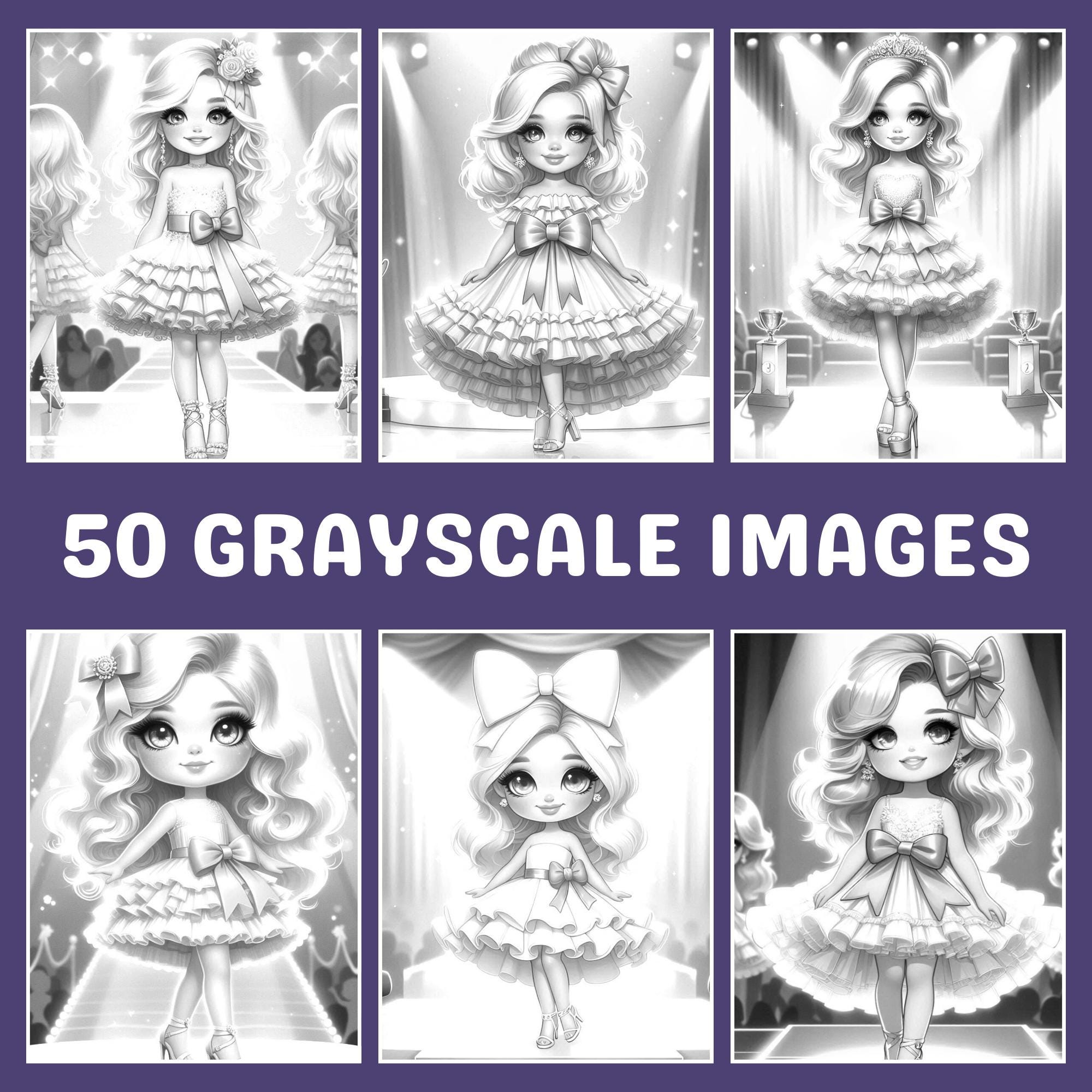 Little Miss Grayscale Coloring Book Chibi Pageant Princess 50 Designs ...