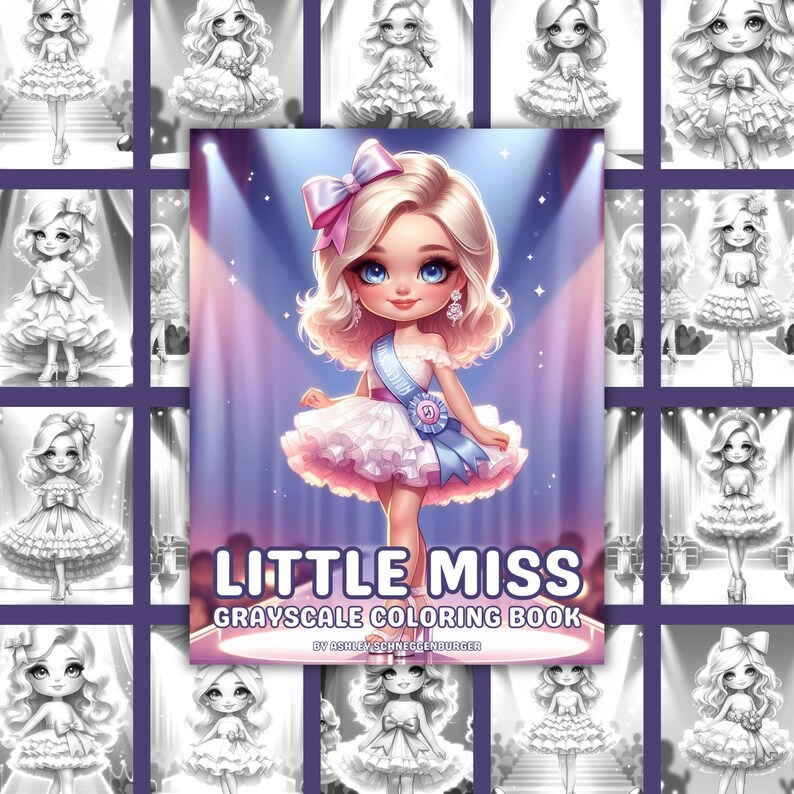 Little Miss Grayscale Coloring Book Chibi Pageant Princess 50 Designs ...