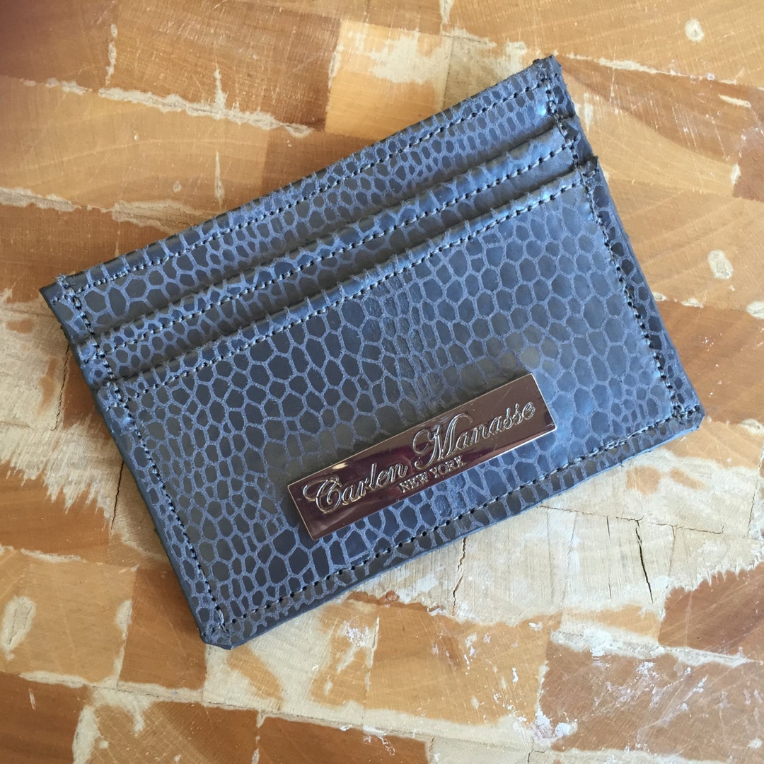 Grey Metallic Leather Wallet / Card Case Embossed Snake Print - Etsy UK