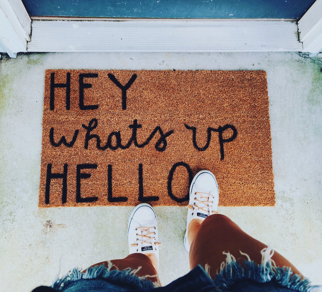 Hey What's up Hello Doormat - Etsy