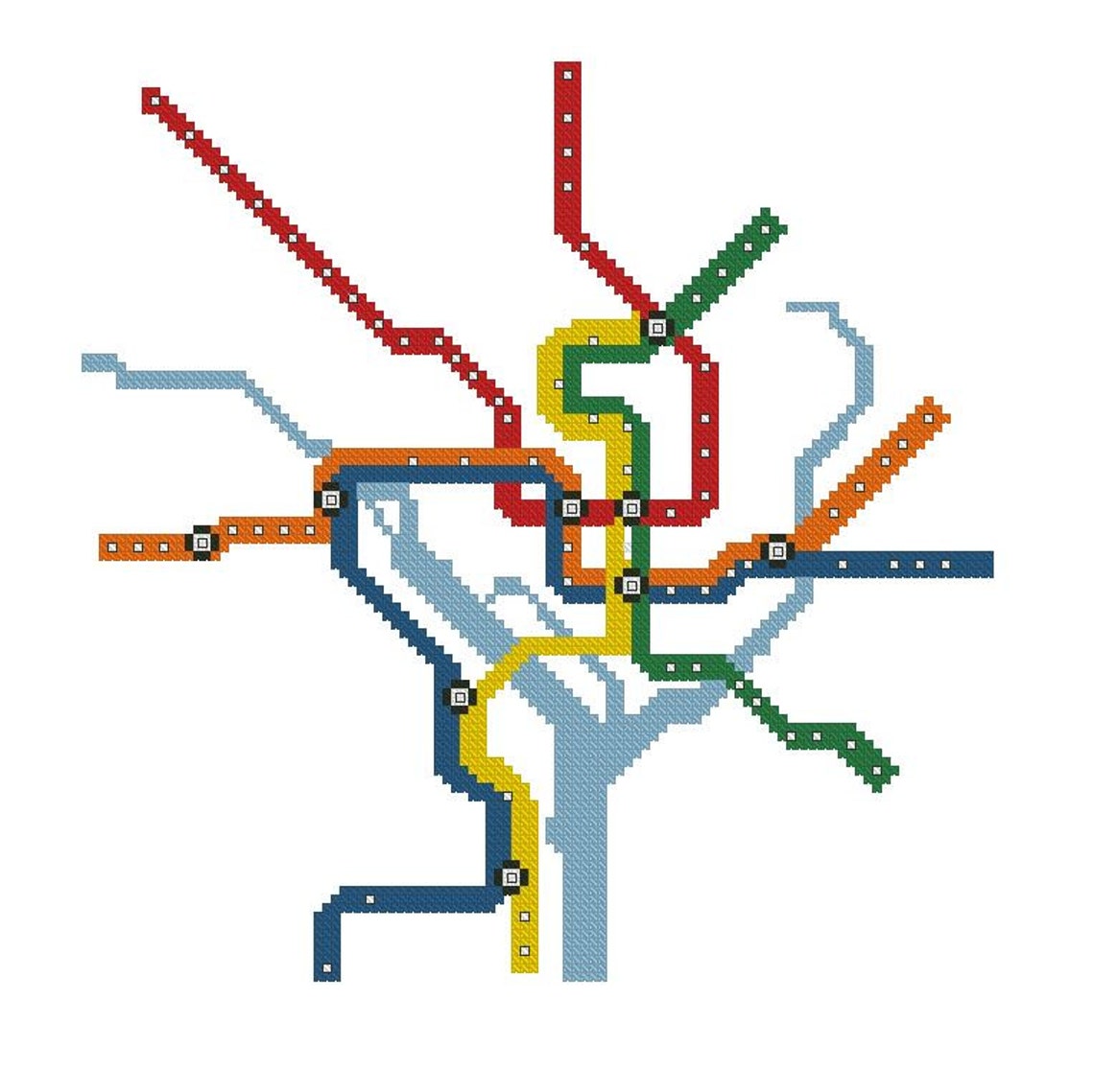 DC Metro Map Cross-stitch Pattern Download now With Silver - Etsy
