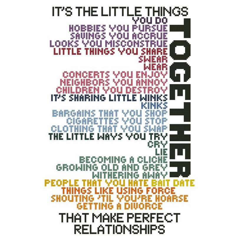 Little Things Lyrics From Sondheim's Company, Cross-stitch Pattern ...