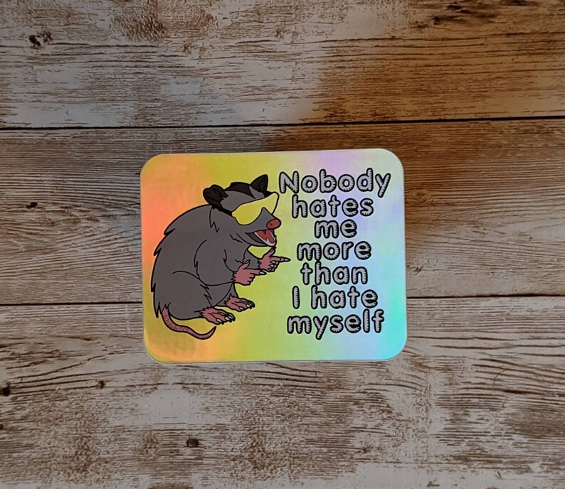 Depressed Opossum Holographic Sticker, Depression Humor Opossum Sticker ...