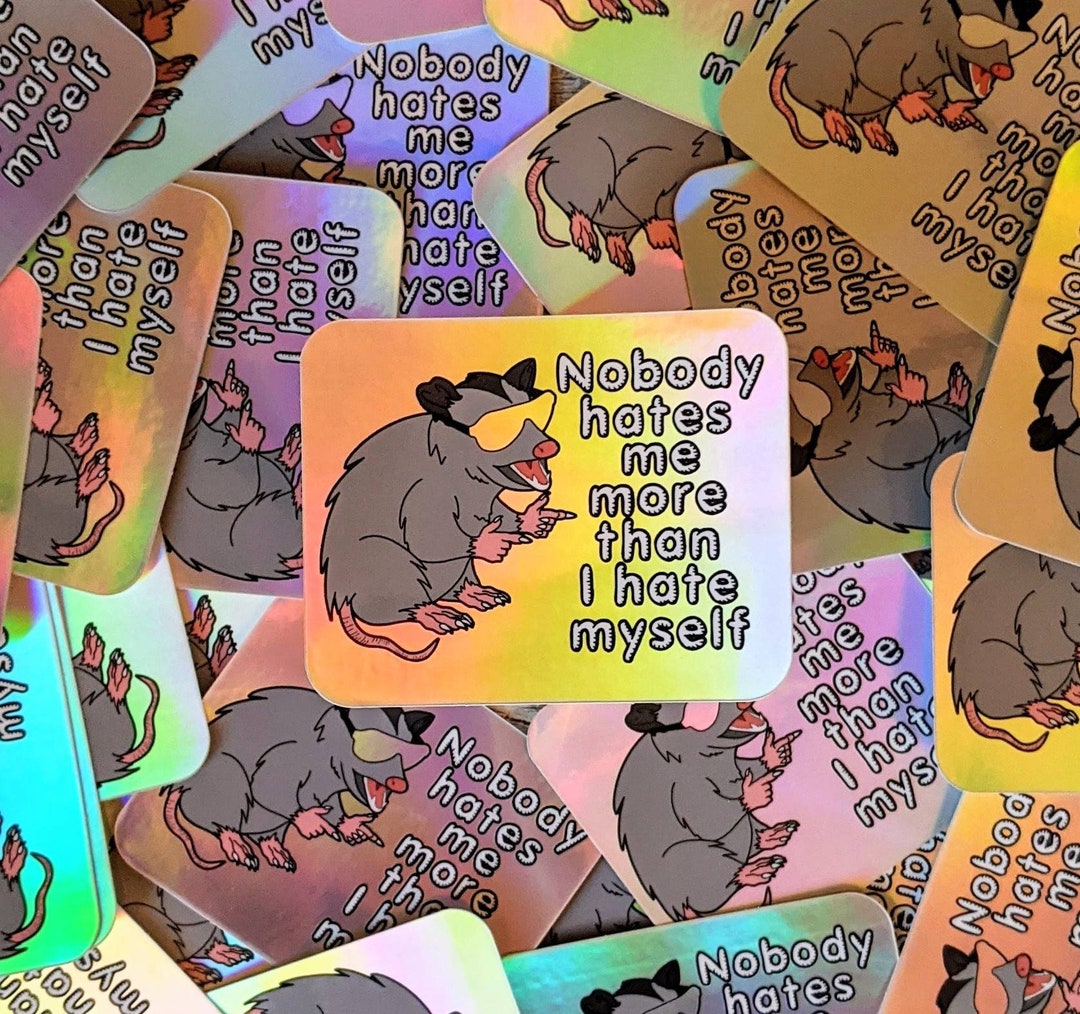 Depressed Opossum Holographic Sticker, Depression Humor Opossum Sticker ...
