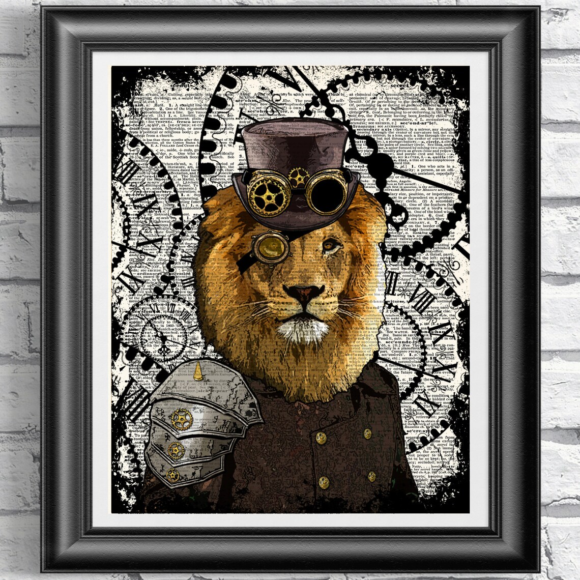 Steampunk Art Print Steampunk Lion Art Book Page Wall Art - Etsy