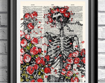 Biohazard Skeleton Art Print on Antique Dictionary Book Page. | Etsy