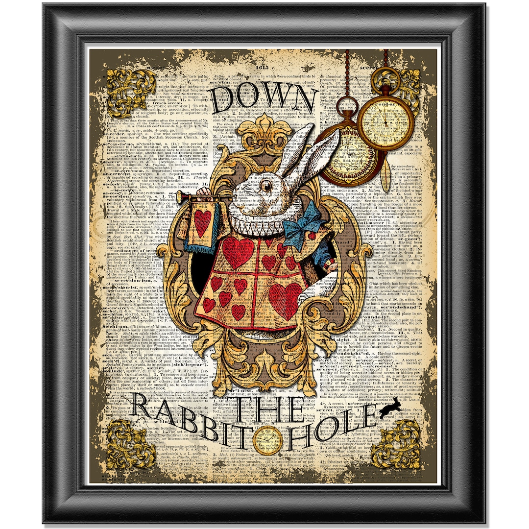 Alice in Wonderland Wall Art, Dictionary Art Print, White Rabbit Down ...