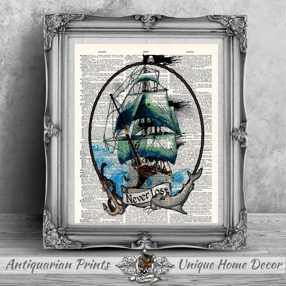 Nautical Print Pirate Ship Print Art Print on Antique | Etsy UK