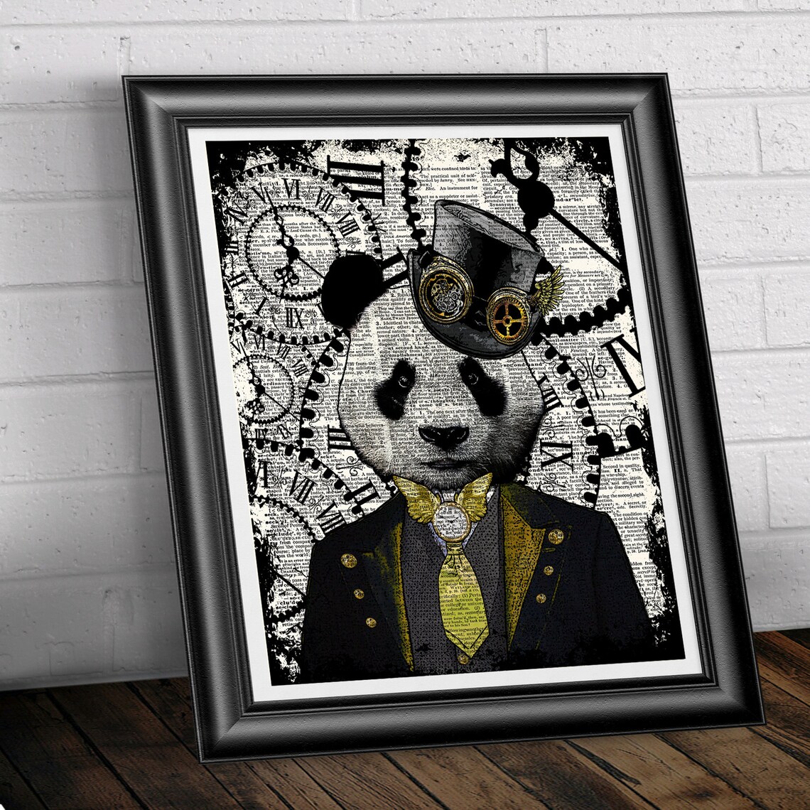 Steampunk Panda Art Print, Panda Art Print, Art Print on Antique ...