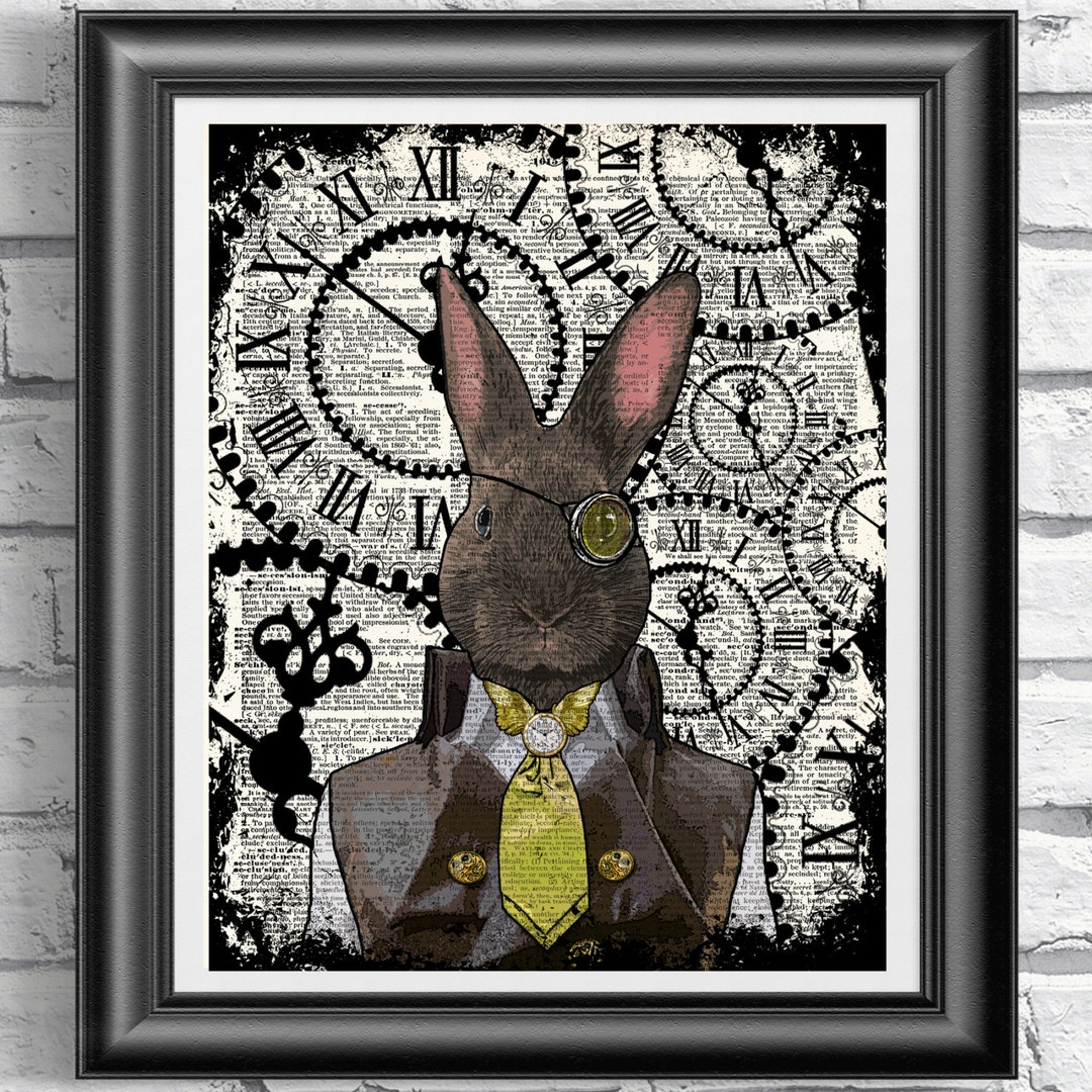 Steampunk Art Print, Steampunk Rabbit Art Book Page Wall Art Wall Decor ...