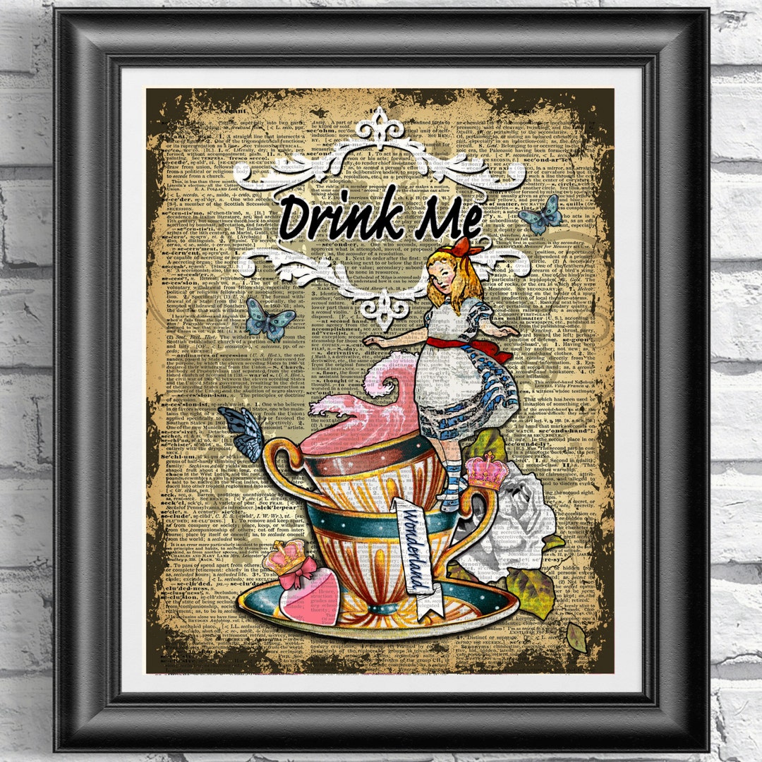 Dictionary Book Page Art, Alice in Wonderland Drink Mewall Decor, Pink ...