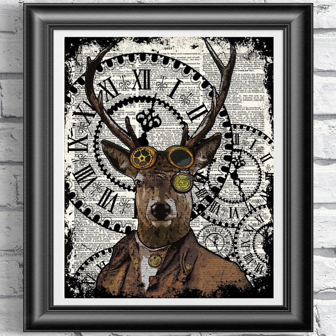Steampunk Deer Poster Animal Print, Vintage Home Decor, Dictionary ...