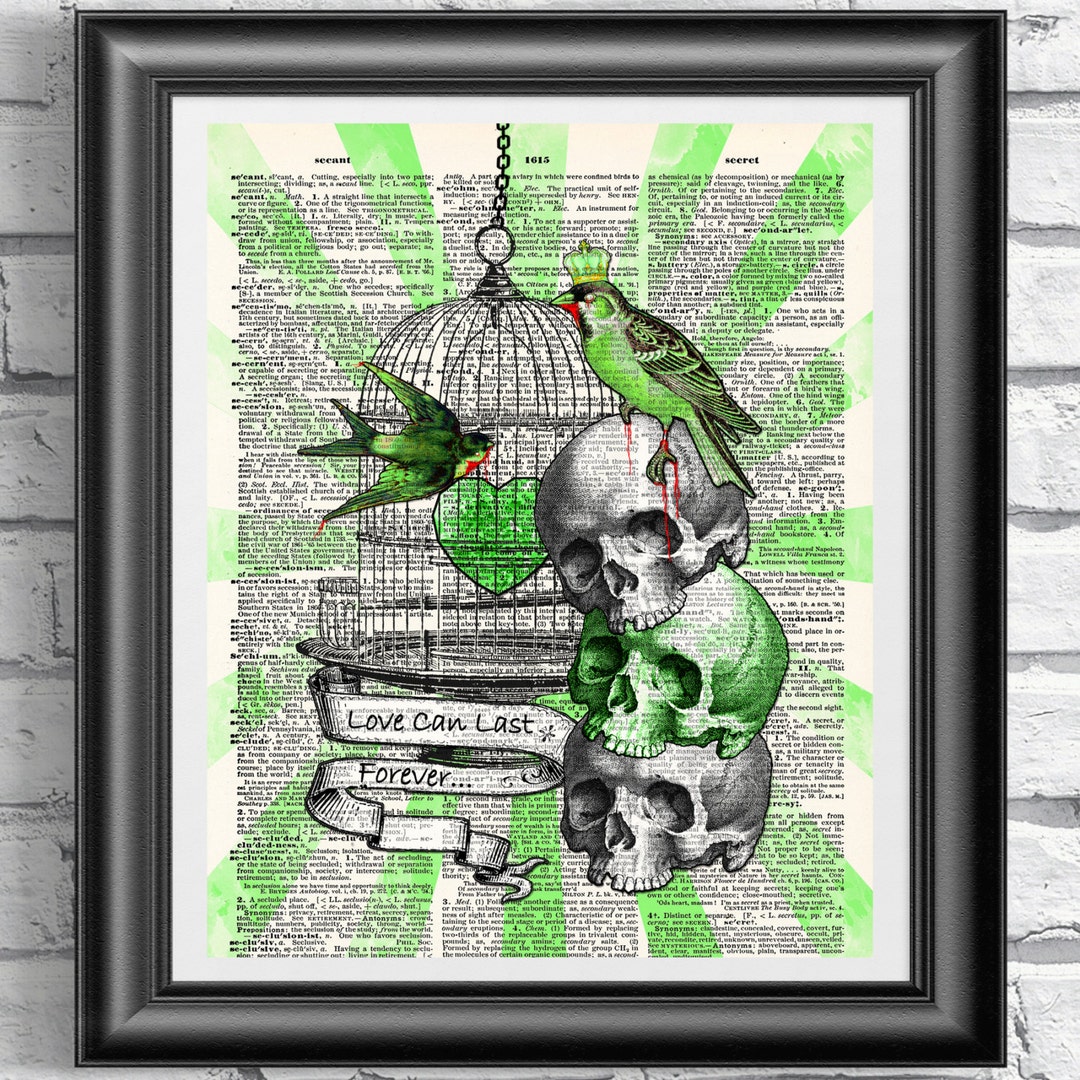 Zombies Art Print, Undead Birds Wall Decor, Goth Print Dictionary Book ...
